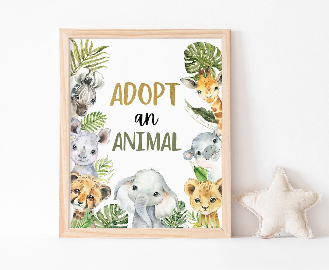 Adopt an Animal Sign, Safari Table Signs, Safari Birthday Decorations ...