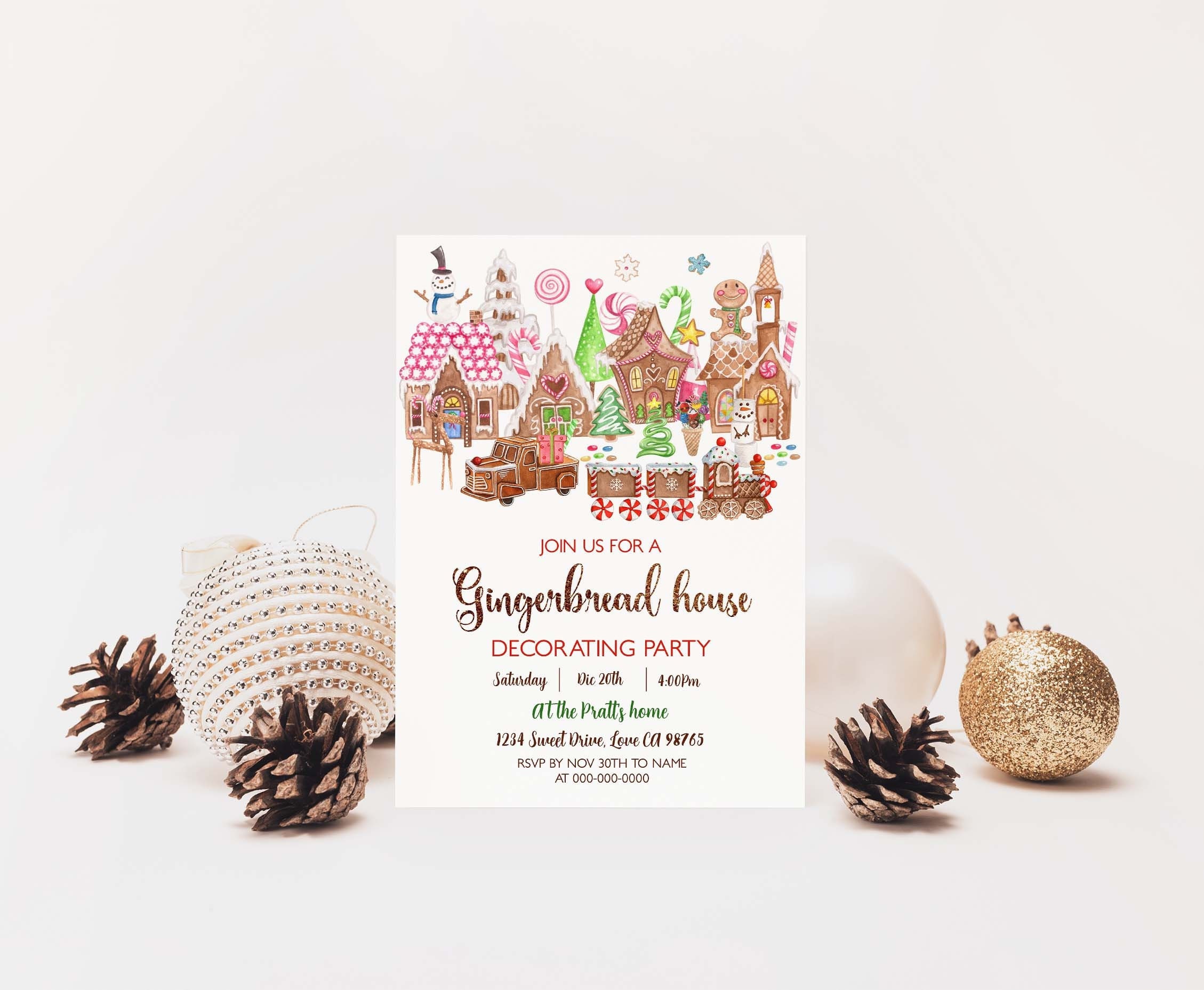 EDITABLE Gingerbread House Decorations Party Invitation - Etsy