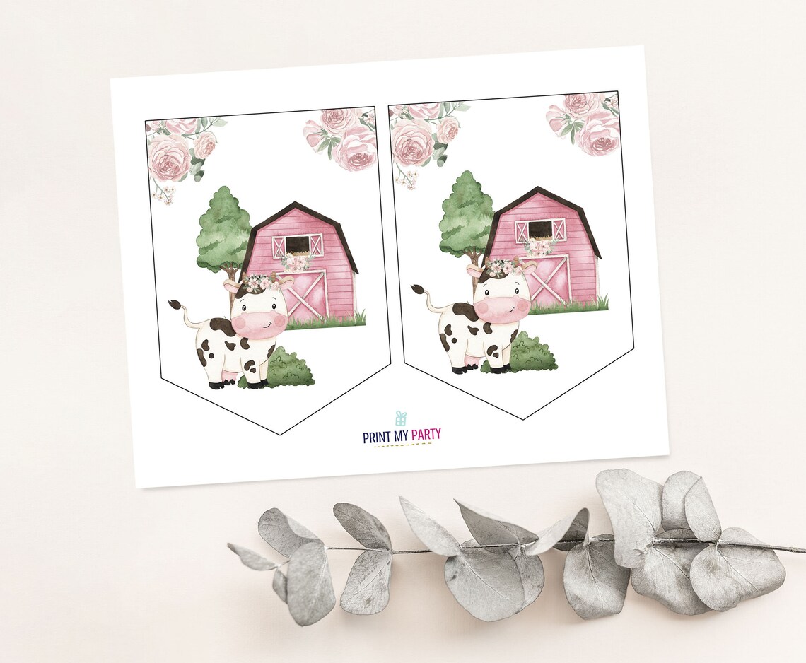 Editable Girl Cow Banner Custom Farm Birthday Banner Pink | Etsy
