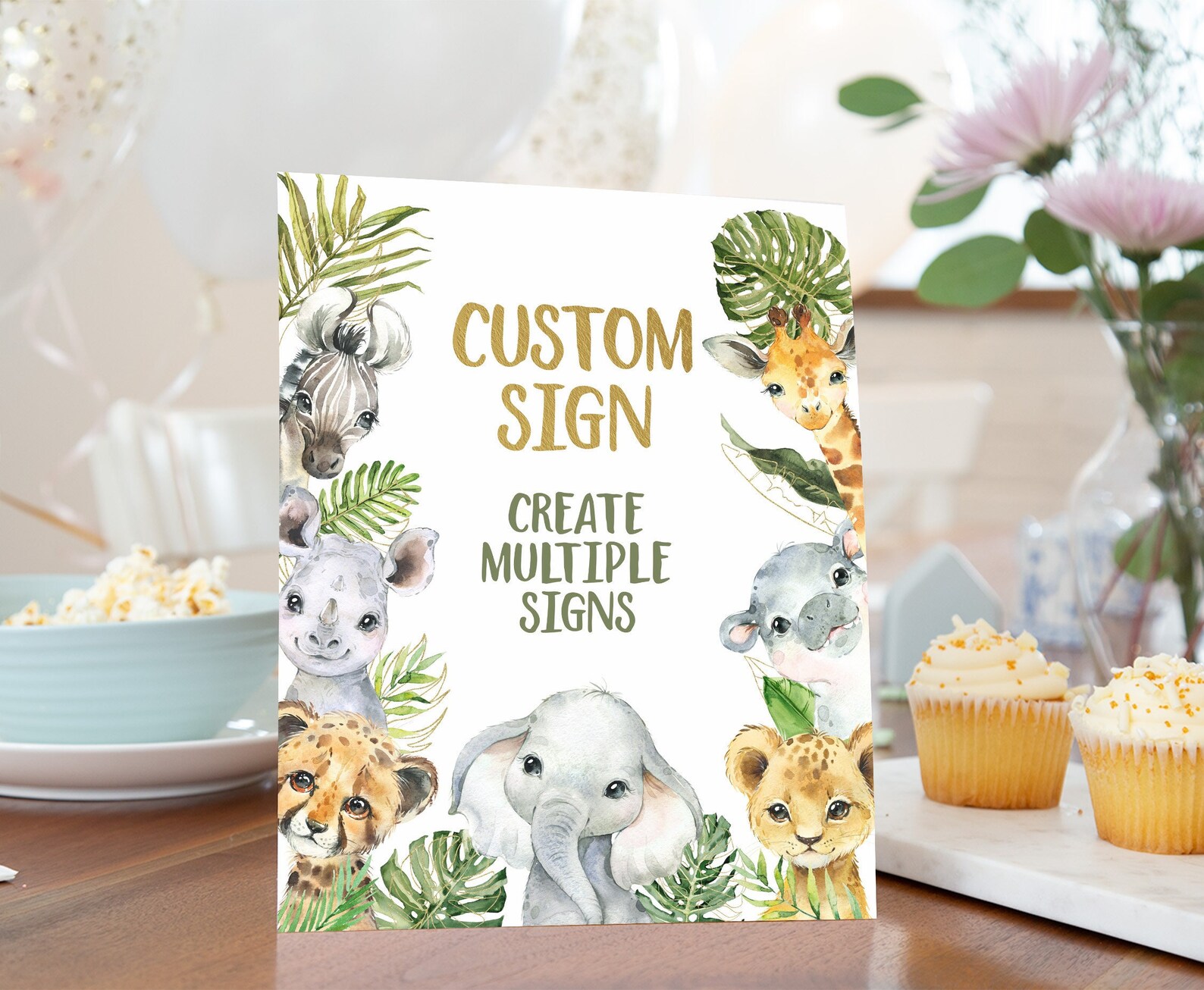 Editable Safari Table Sign, Jungle Custom Sign, Safari Animals Table ...