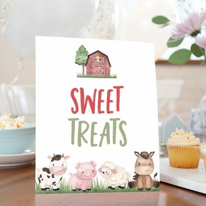 Sweet Treats Sign, Farm Food Table Signs, Farm Birthday Party Sign, Boy ...