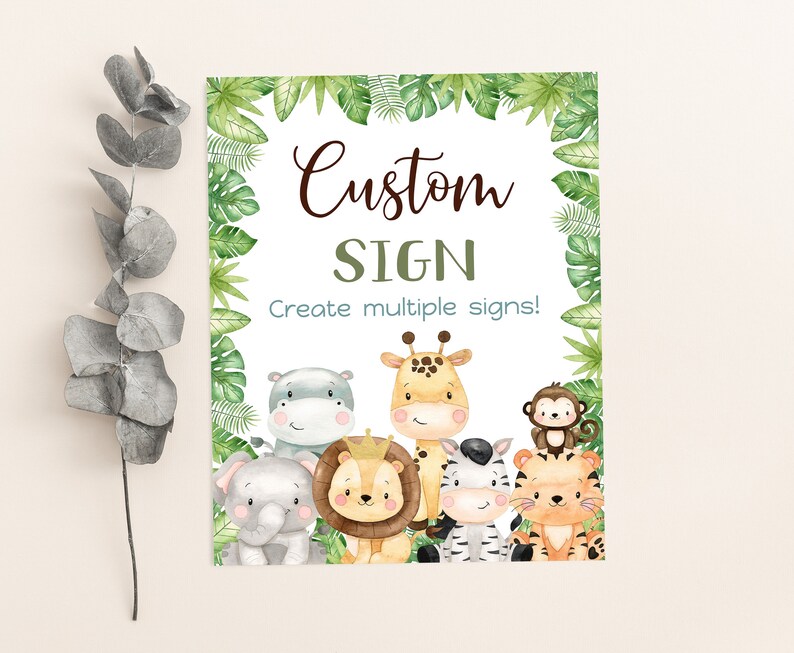 Safari Custom Sign, Editable Safari Table Sign, Instant Download ...