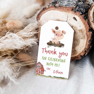 Pig Thank You Tag, Editable Farm Thank You Tags, Farm Animals Birthday ...