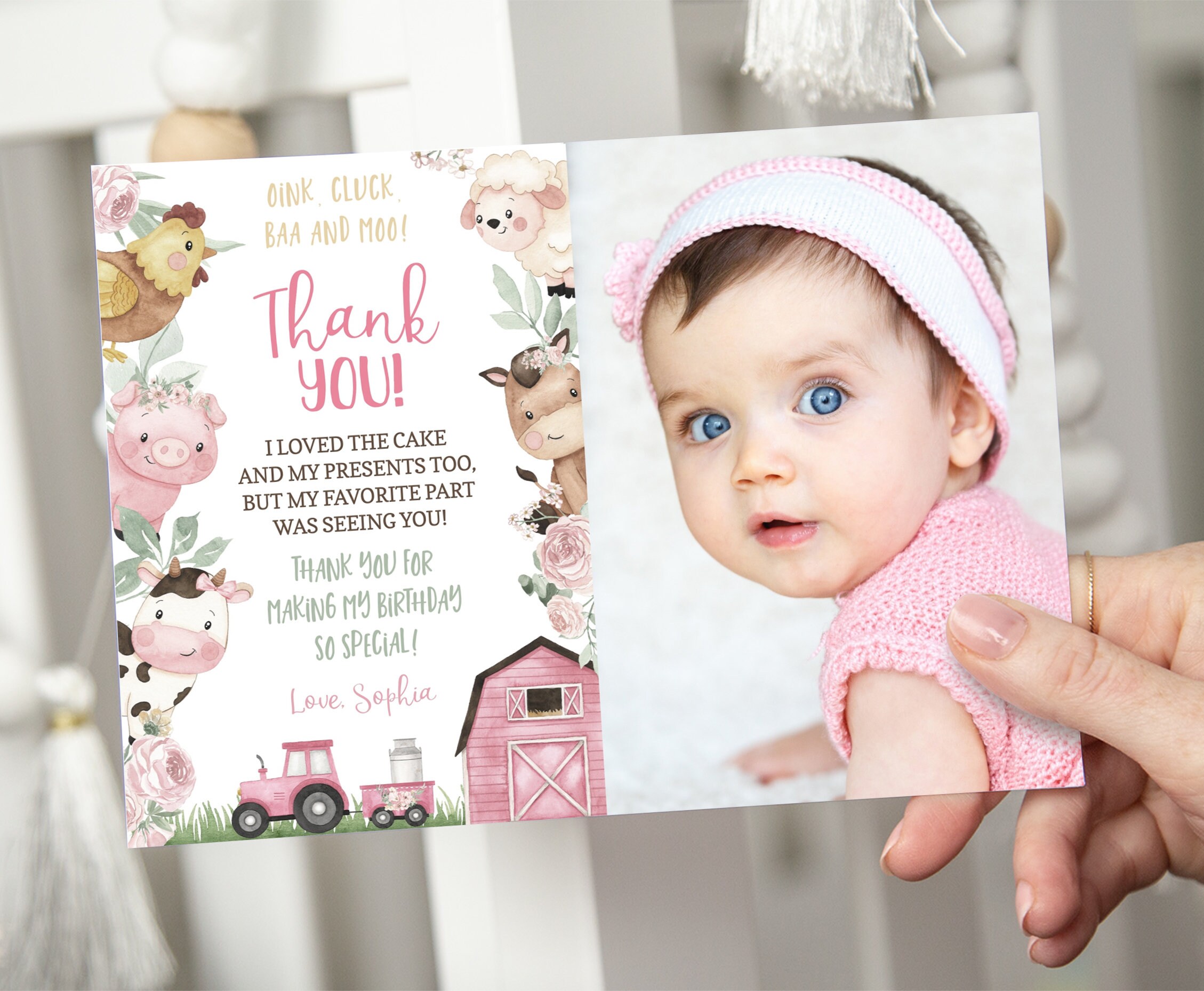 Girl Farm Photo Thank You Card Editable Pink Farm Thank You | Etsy