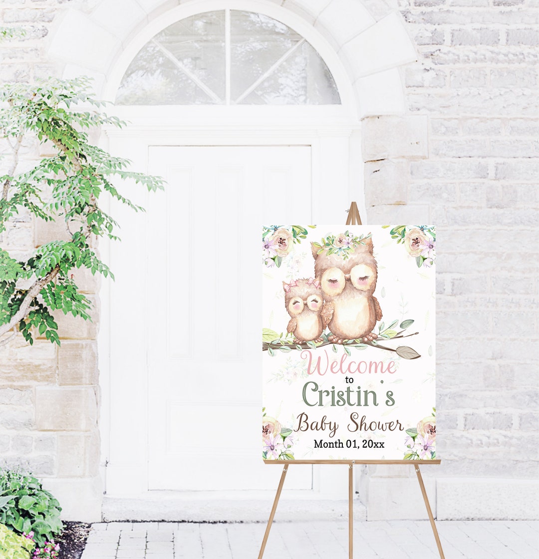 EDITABLE Owl Welcome Sign, Girl Baby Shower Decorations, Owl Party ...