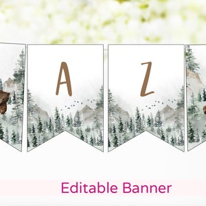 Editable Bear Birthday Banner, Woodland Baby Shower Decor, Woodland ...