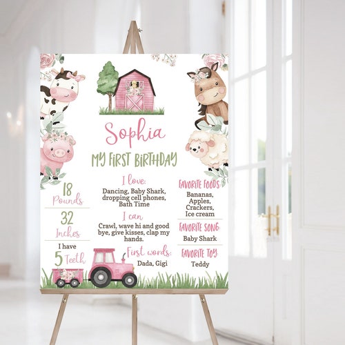 Pink Floral Farm Milestone Poster Pink Barnyard 1st Birthday - Etsy
