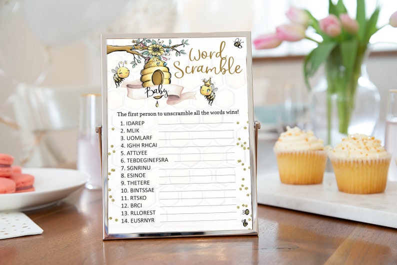 Bee Baby Shower Games Bumble Bee Baby Word Scramble - Etsy