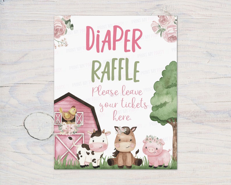 Farm Diaper Raffle Sign Card Floral Farm Baby Shower | Etsy