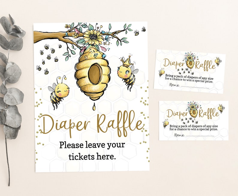 Bee Diaper Raffle Sign Card Bumble Bee Baby Shower Games - Etsy
