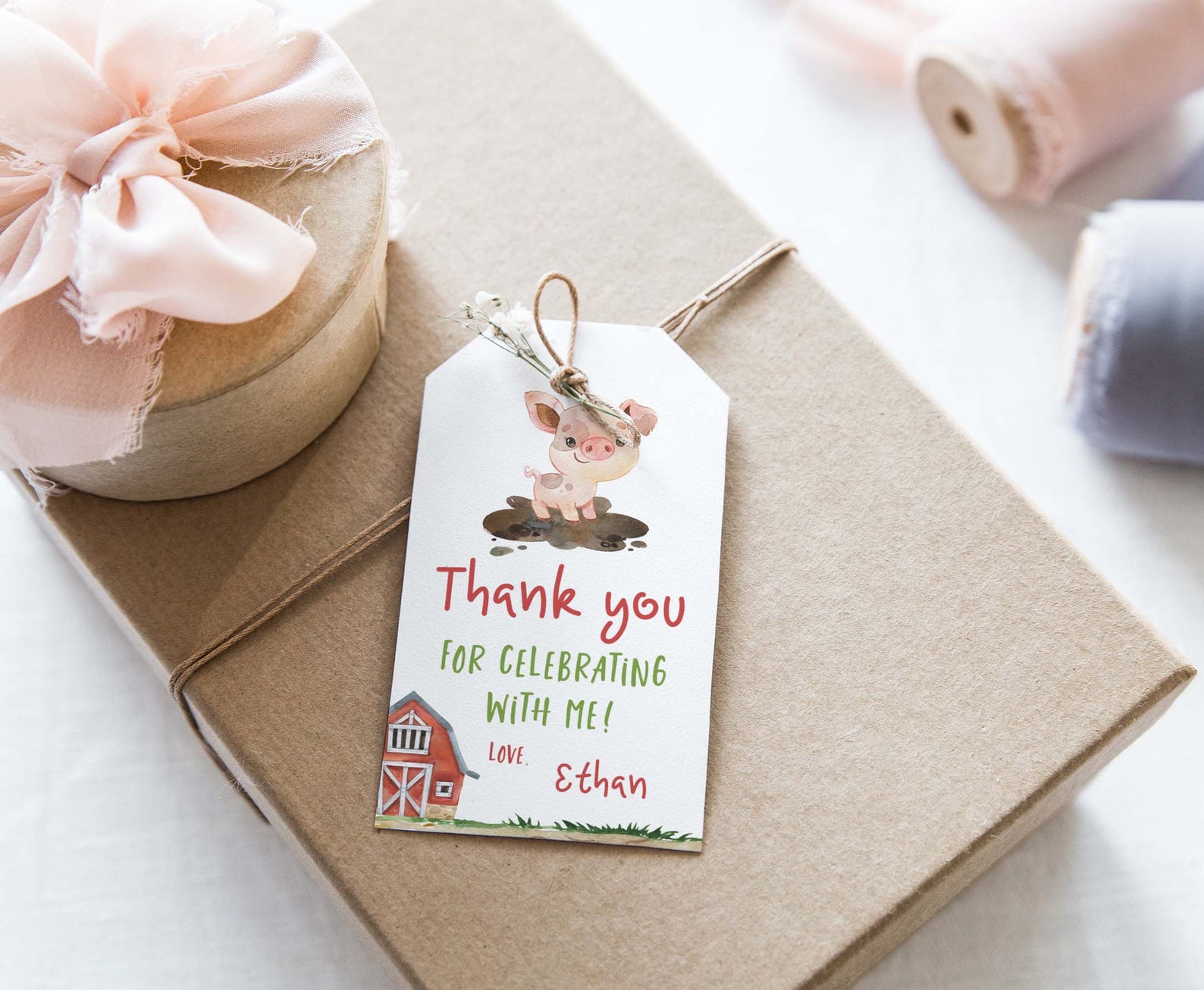 Pig Thank You Tag Editable Farm Thank You Tags Farm Animals - Etsy