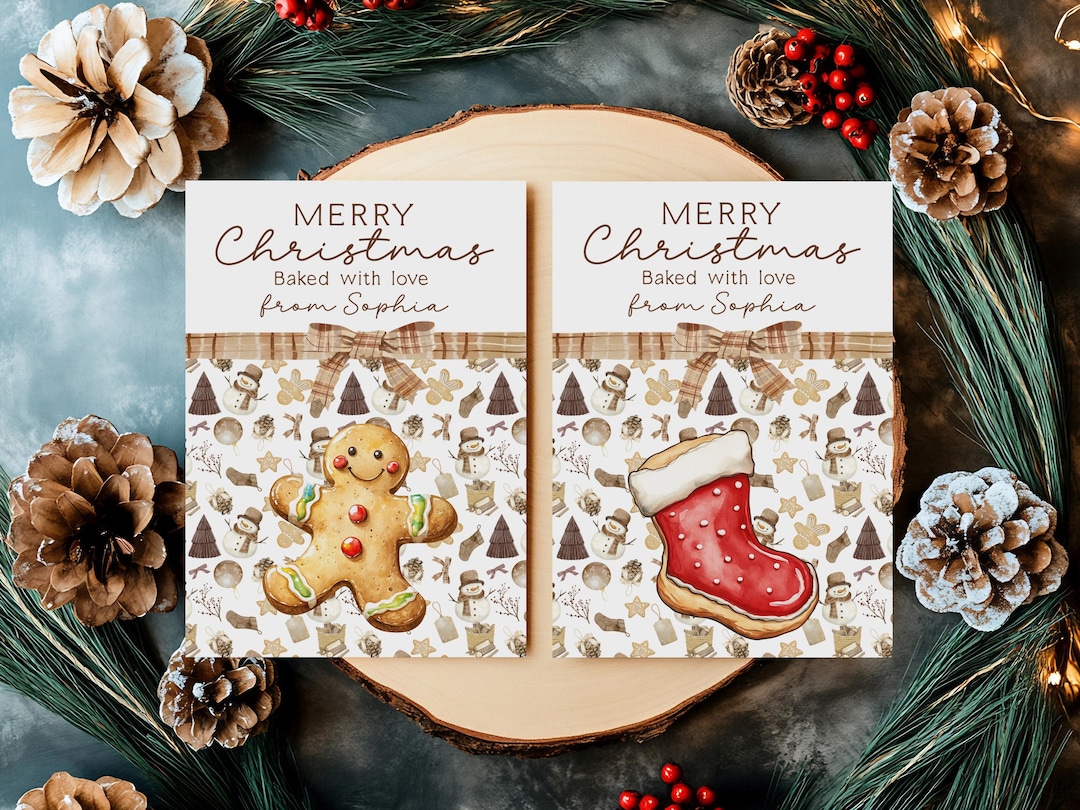 Editable Merry Christmas Cookie Card, Flat 5"x3.5" Card, Holiday Treat ...