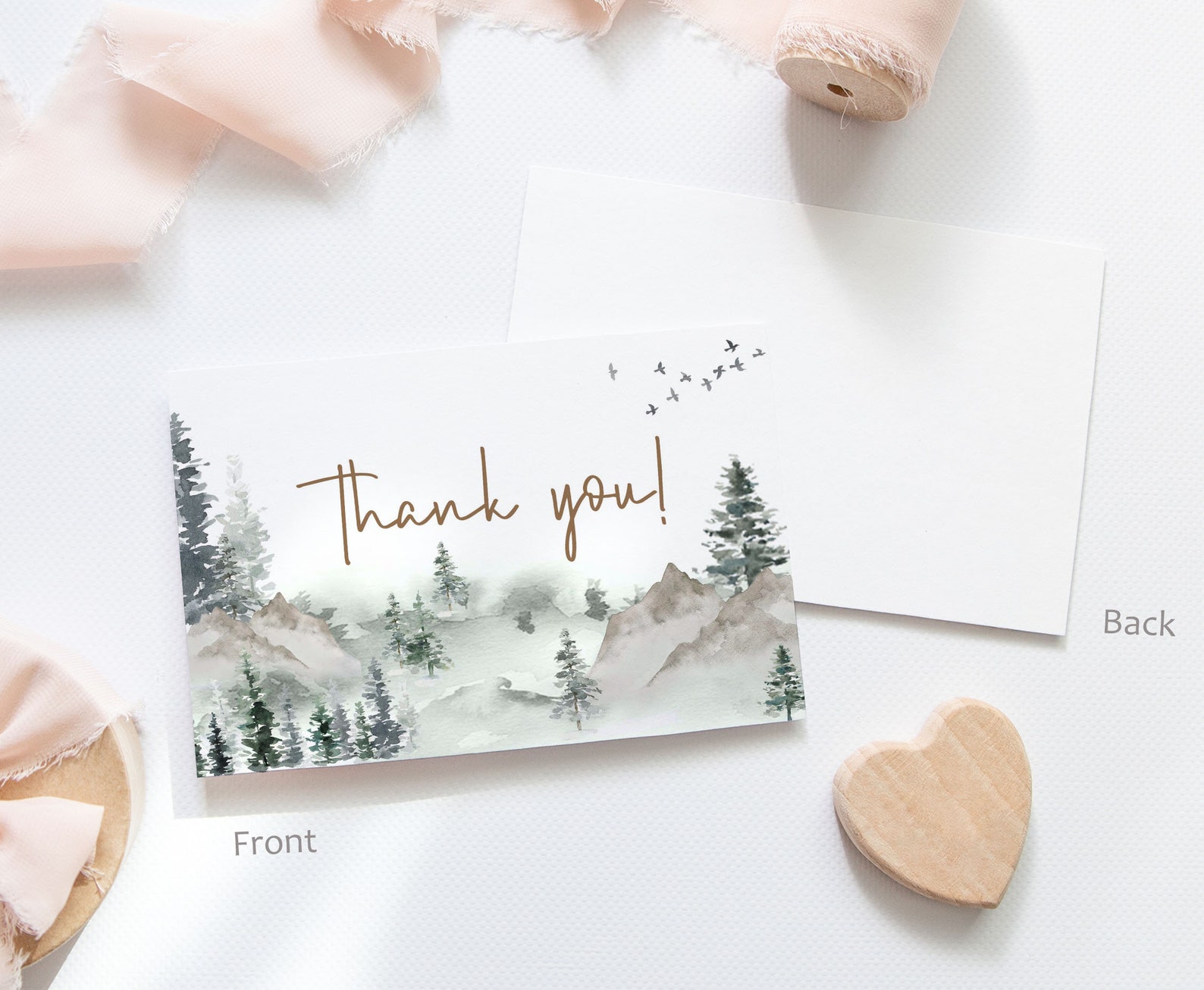 Woodland Thank You Cards, Forest Thank You Note, Digital Download Flat ...