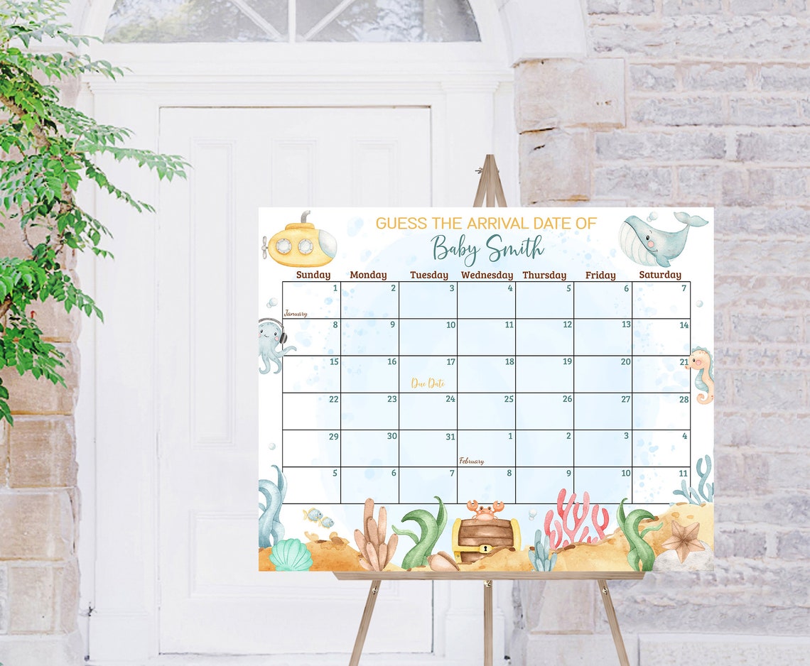 Editable Due Date Calendar Under the Sea Baby Shower Games - Etsy