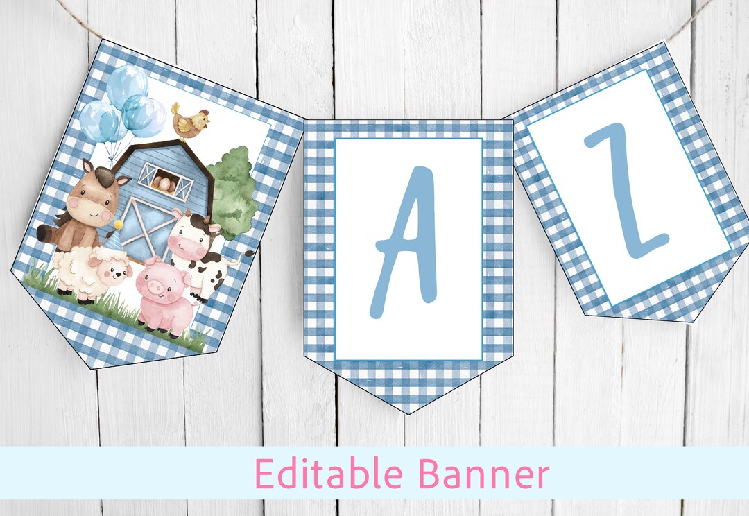 Editable Blue Farm Banner, Custom Farm Birthday Banner, Farm Baby ...