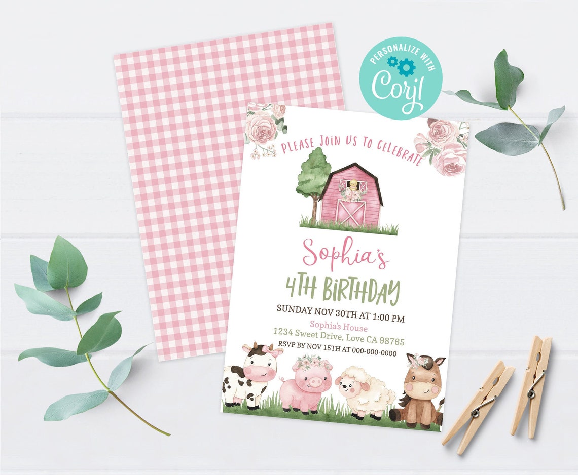 Farm Birthday Invitation for Girl Instant Download EDITABLE - Etsy