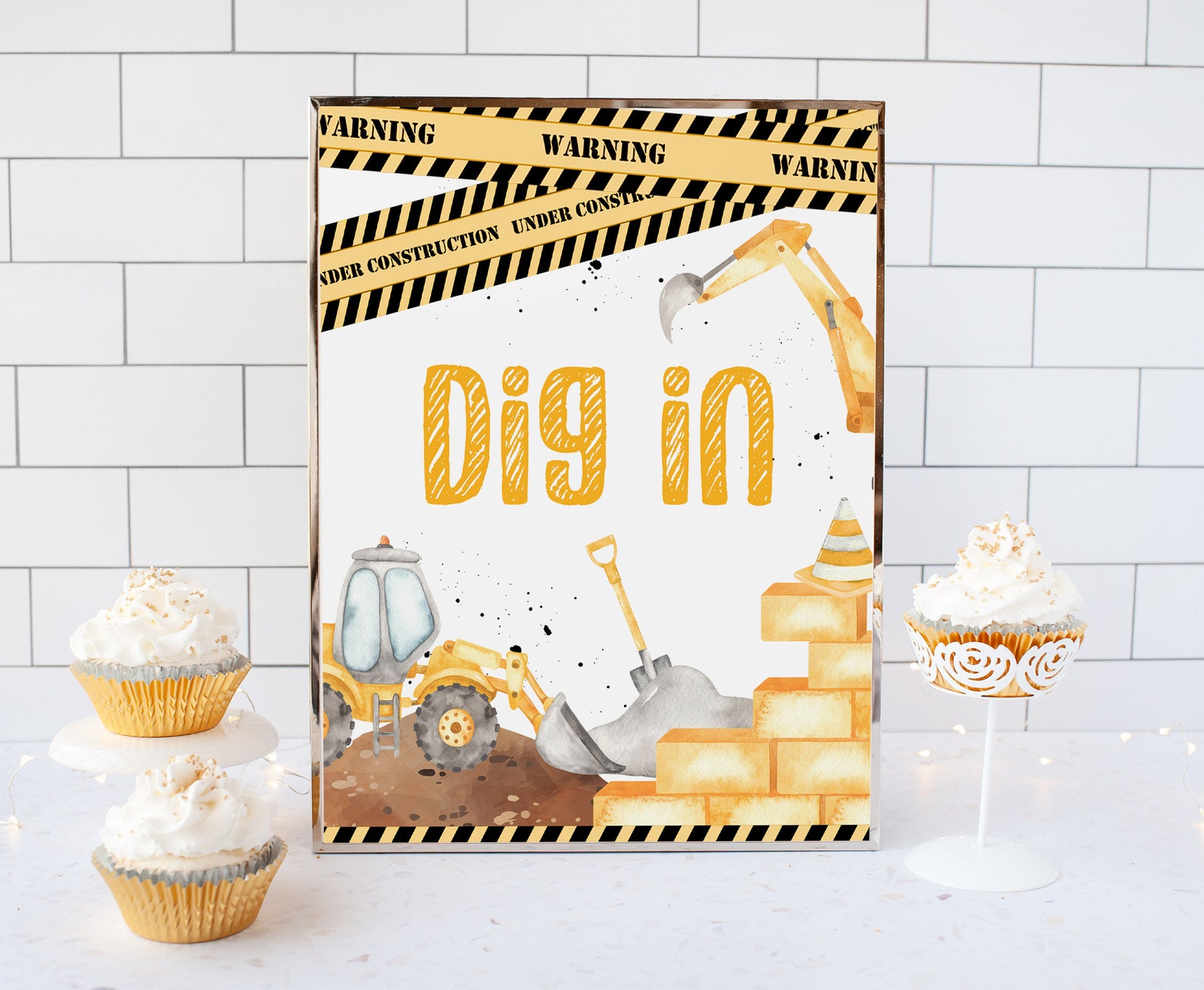 Construction Party Sign, Dig in Sign, Construction Table Sign Printable ...
