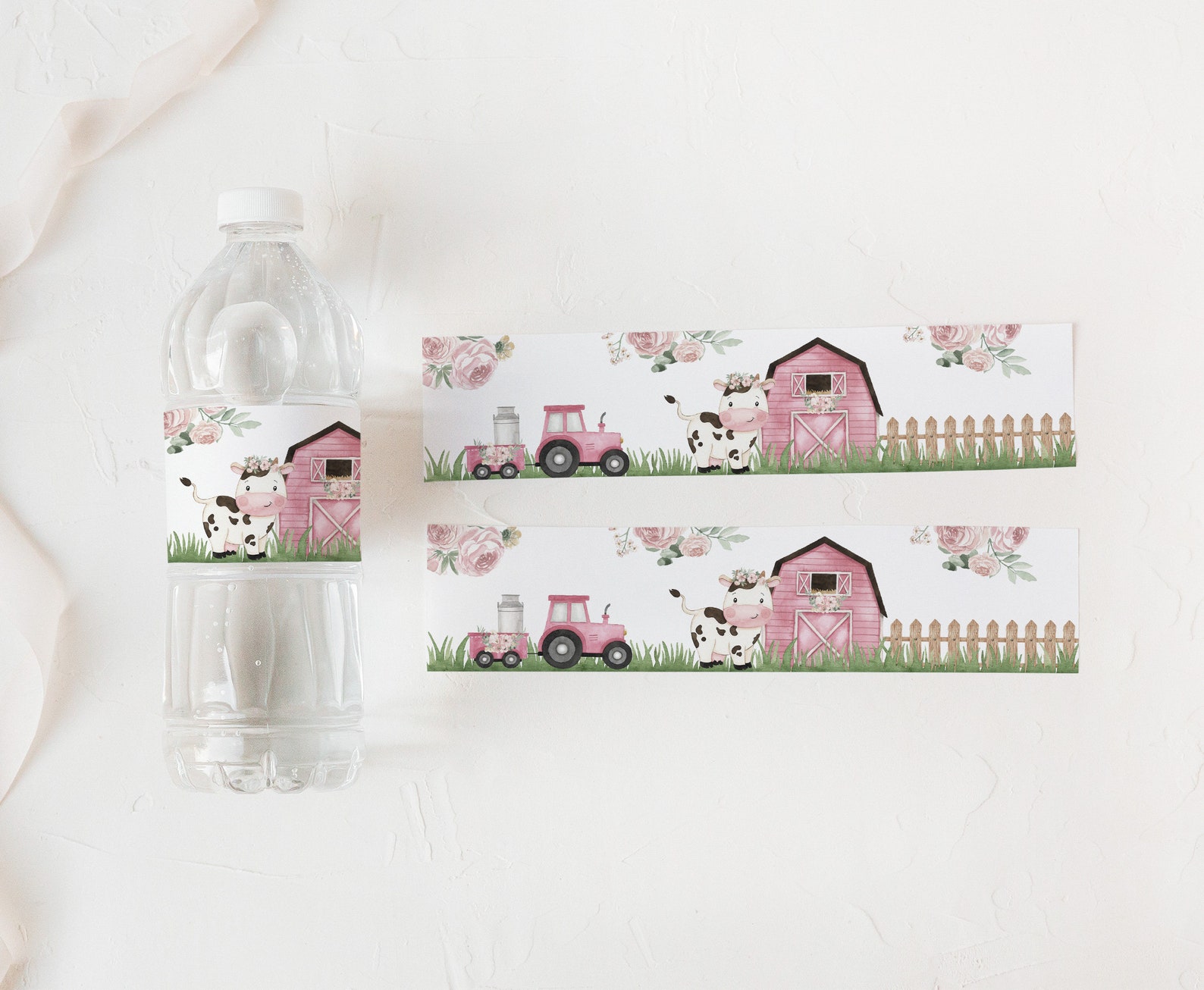 Cow Water Bottle Labels Cow Birthday Decor for Girls Floral | Etsy