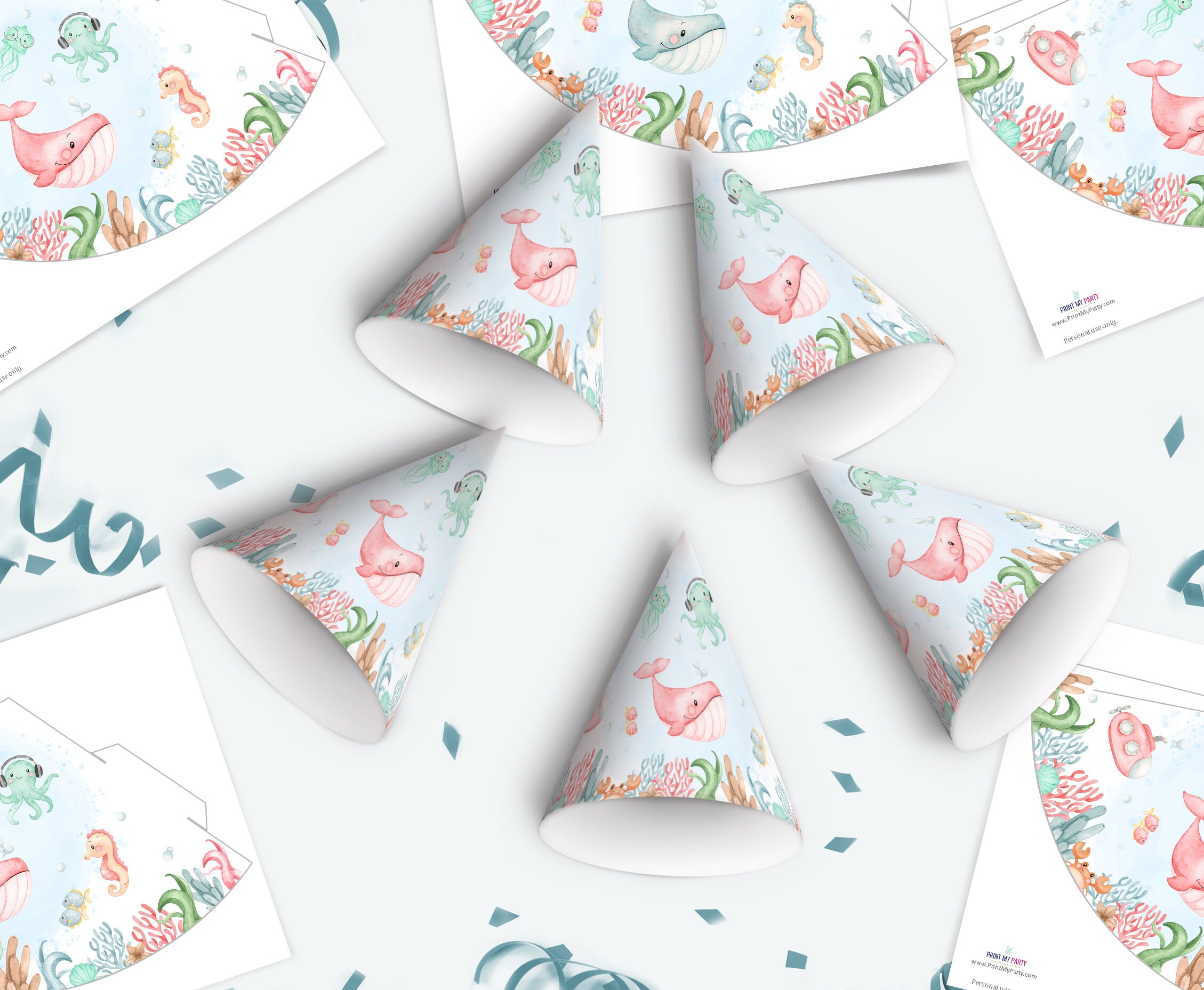 Under the Sea Party Hat, Ocean Birthday Decorations Girl, Printable ...