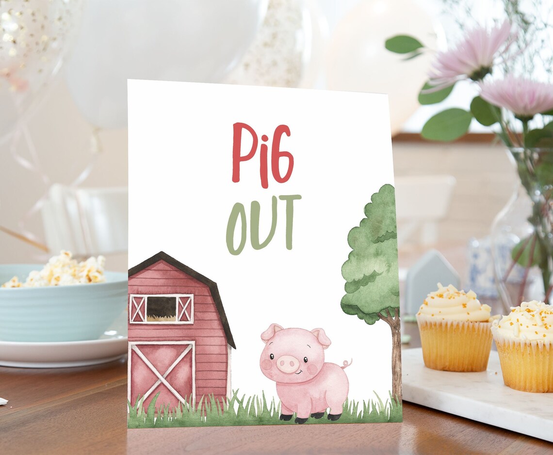 Pig Out Sign Farm Pig Sign Farm Animals Birthday Decoration - Etsy