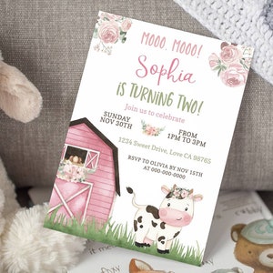 Cow Girl Birthday Invitation, Farm Birthday Invitation for Girl, Pink ...