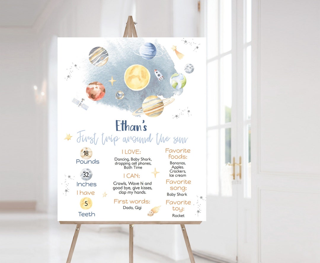 Editable Outer Space Birthday Milestone Sign, First Trip Around the Sun ...