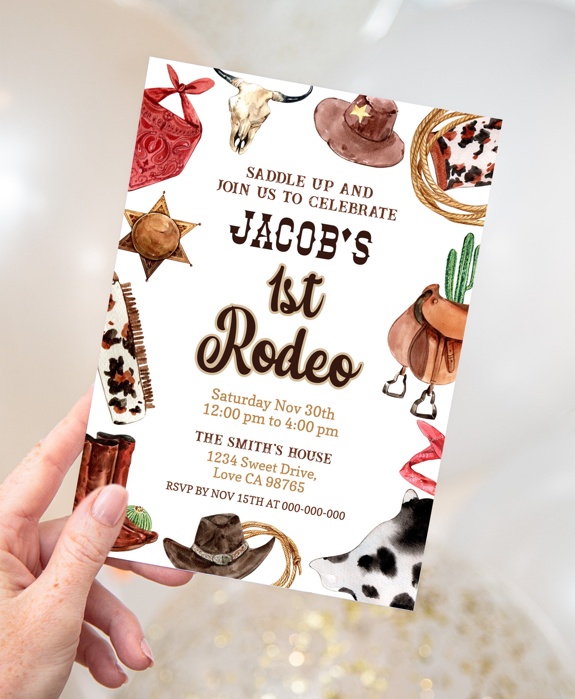 Editable Wild West Rodeo Birthday Invitation | Cowboy Theme First Rodeo ...