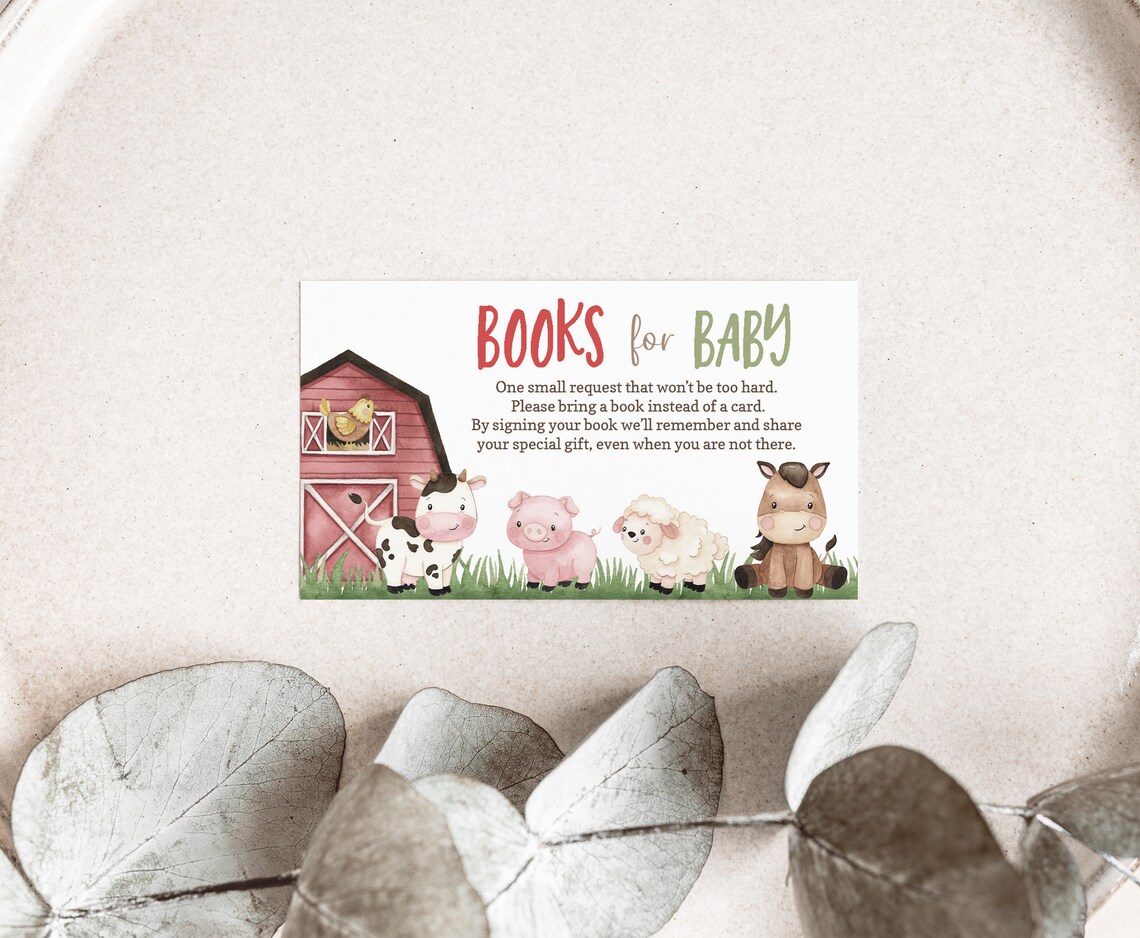 Books for Baby Request, Farm Baby Shower Invitation Insert, Book ...