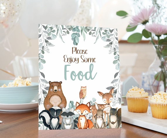 Woodland table sign, Enjoy Some Food sign, Woodland birthday party ...