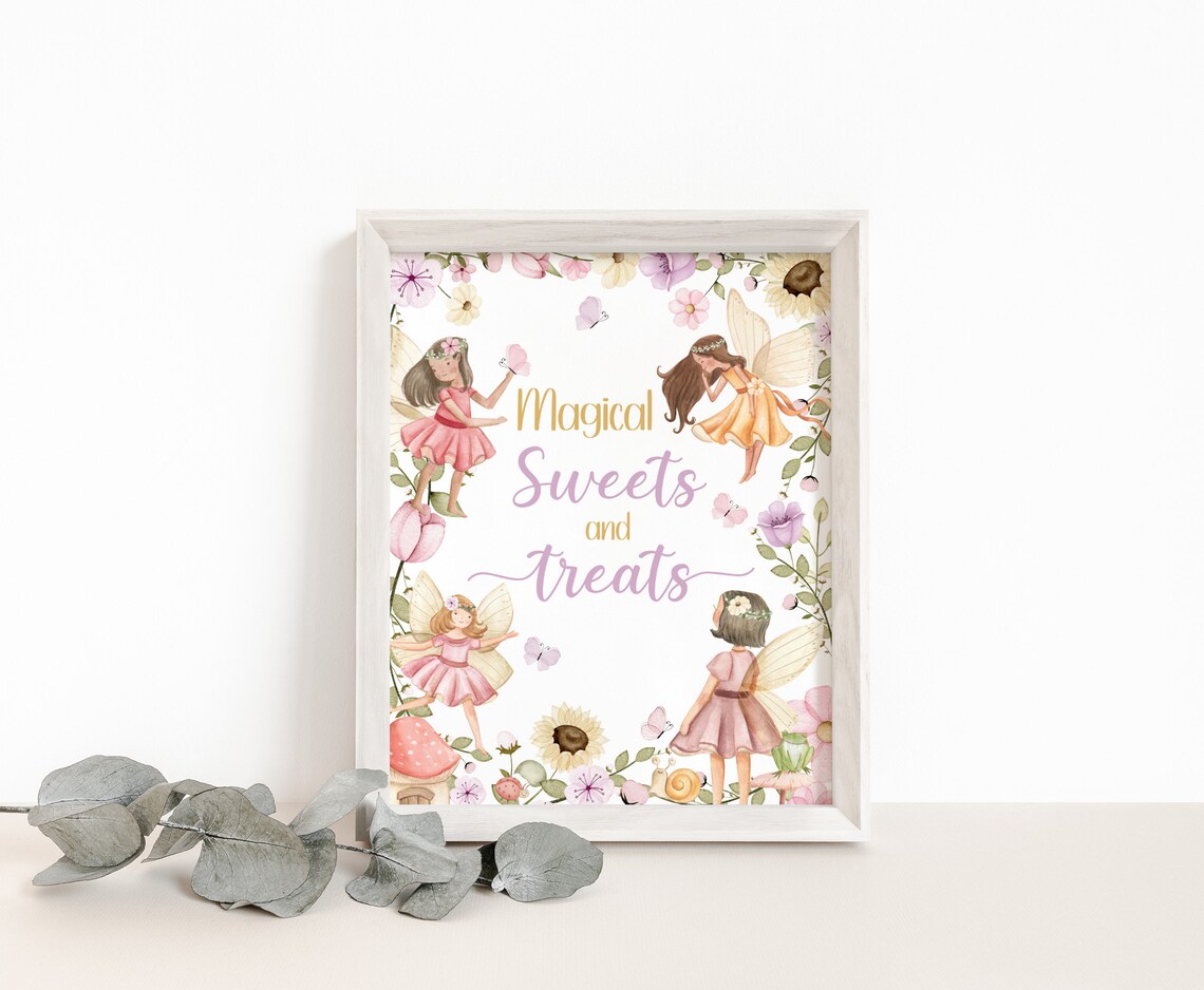 Floral Fairy Sign, Fairy Party Decor, Sweets and Treats Table Sign ...