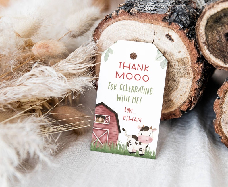 Cow Thank You Tags, Editable Farm Favor Tags, Cow Birthday Decorations ...