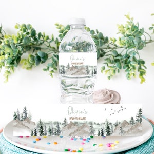 EDITABLE Mountains Water Labels, Baby Shower Water Bottle Labels Boy ...