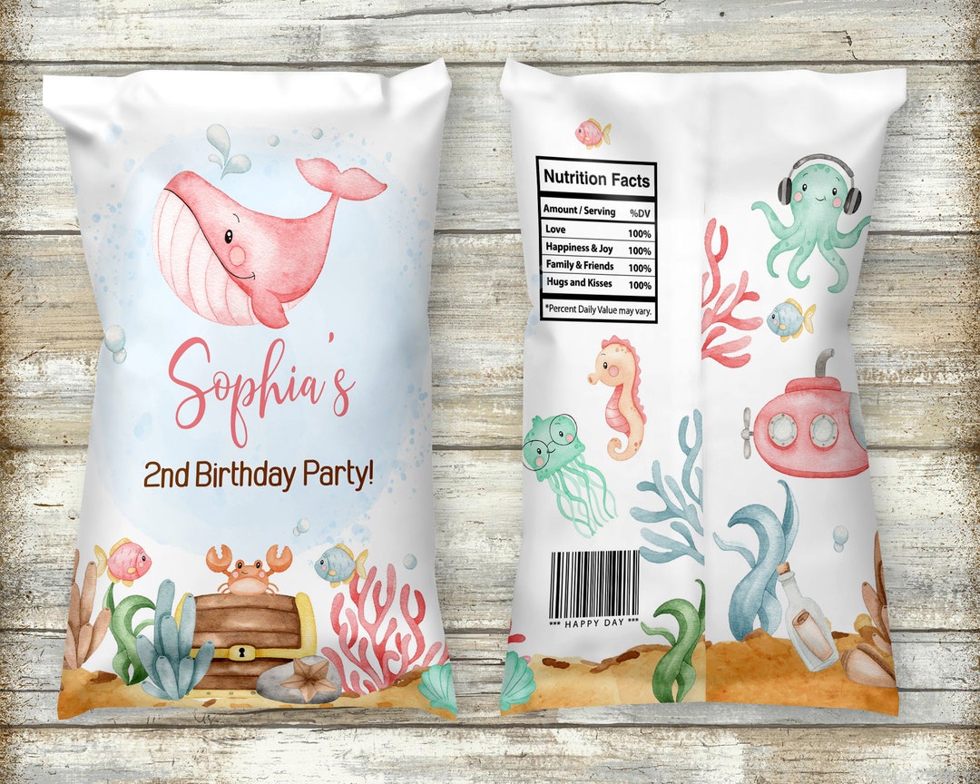 EDITABLE Ocean Chip Bag Wrapper, Under the Sea Birthday Decorations ...