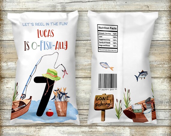 Fishing chip bag wrapper, Fishing 7th birthday decoration, Fishing ...