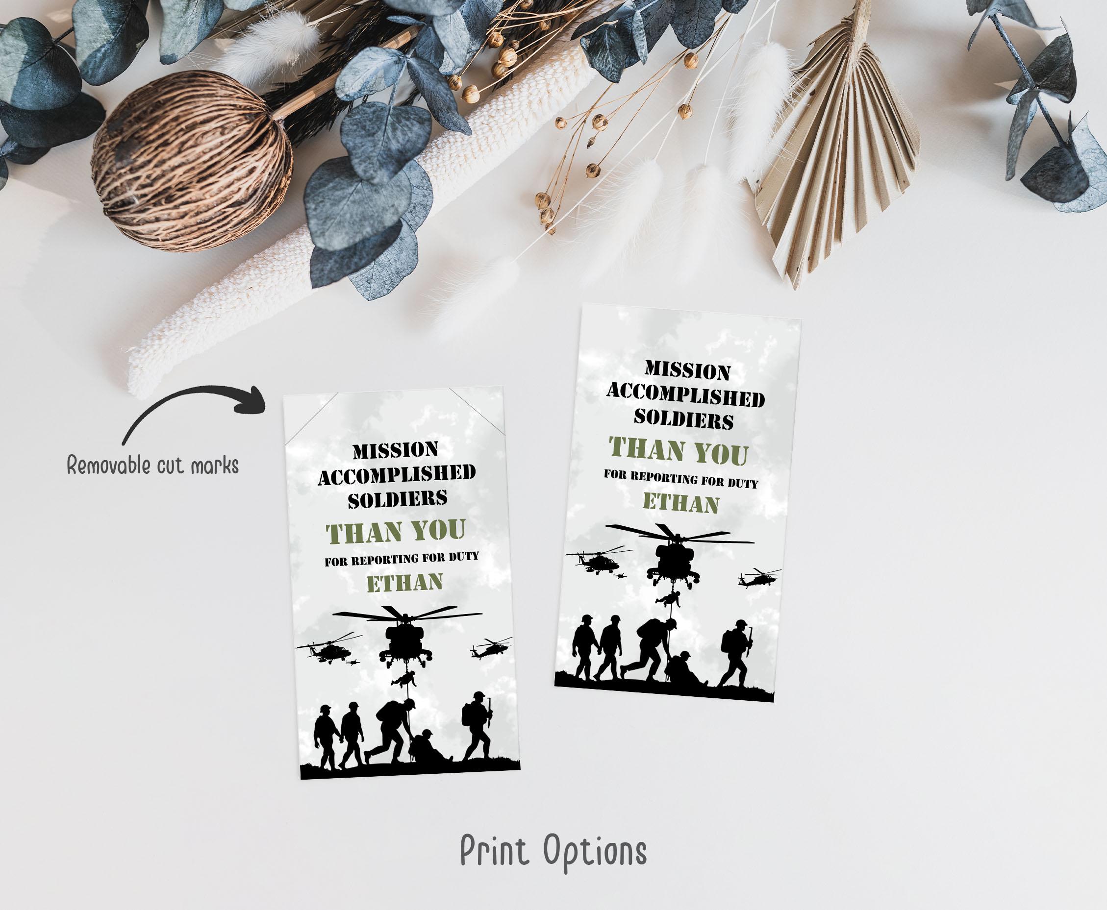 Editable Military Thank You Tags, Army Birthday Favor Tags, Army Theme ...