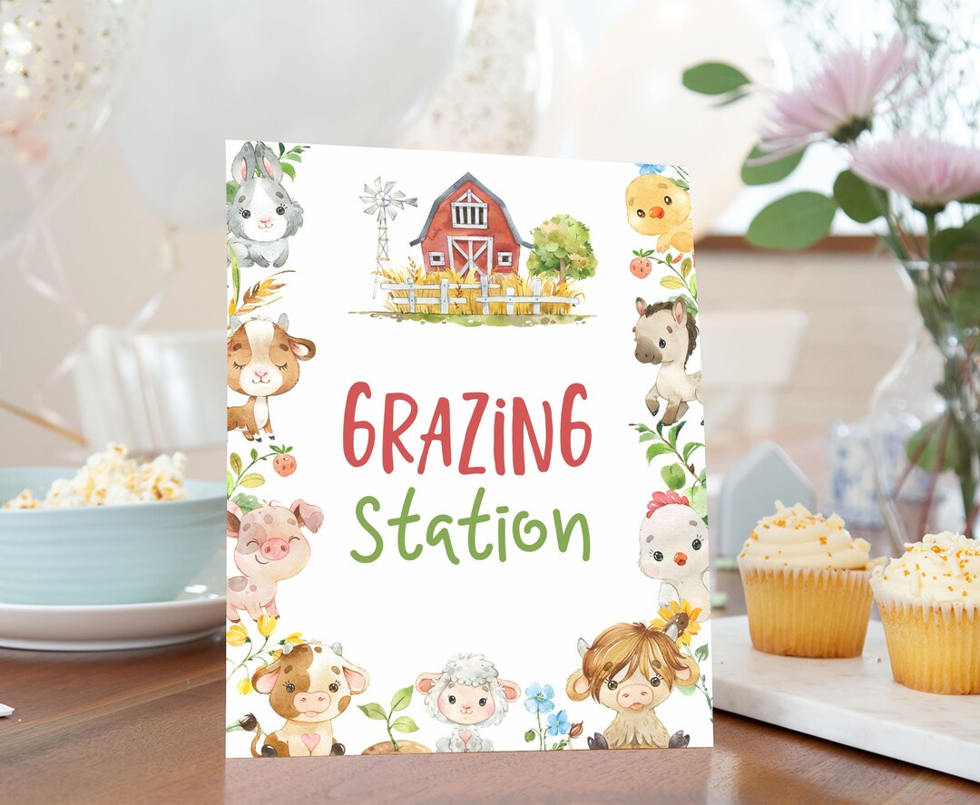 Grazing Station Sign, Farm Birthday Food Table Signs, Farm Party Sign ...