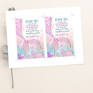 Mermaid Thank You Card, Editable Pink Mermaid Thank You Note, Under the ...