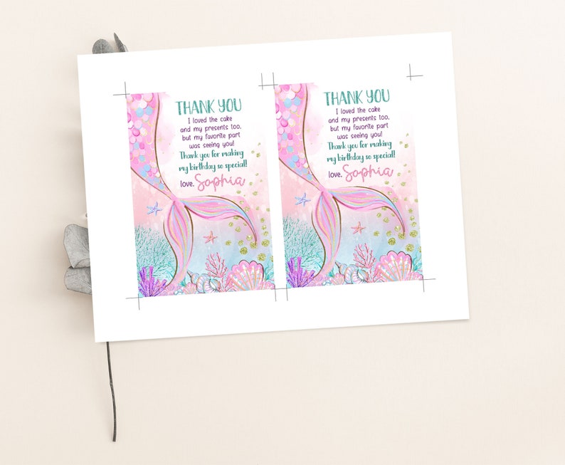 Mermaid Thank You Card Editable Pink Mermaid Thank You Note - Etsy