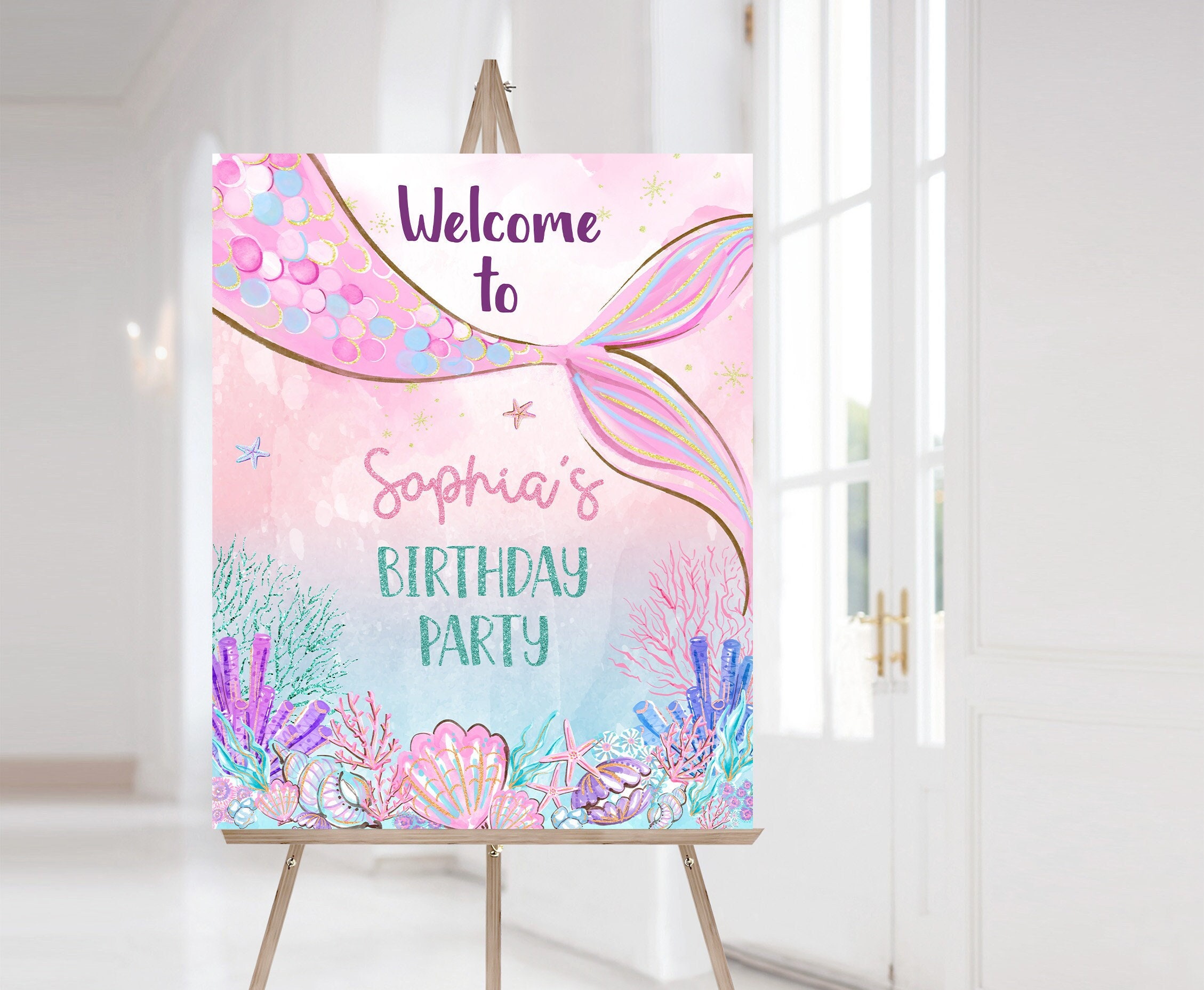 Mermaid Welcome Sign, Instant Download, Mermaid Birthday Decorations ...