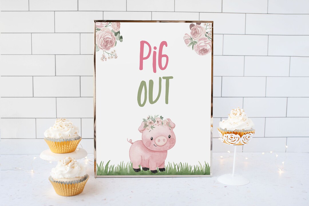 Farm Pig Sign, Pig Out Sign, Girl Farm Animals Birthday Decor, Floral ...