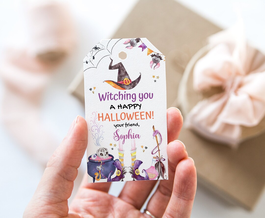 Halloween Witch Favor Tags, Editable Halloween Treat Tags, Witching You ...