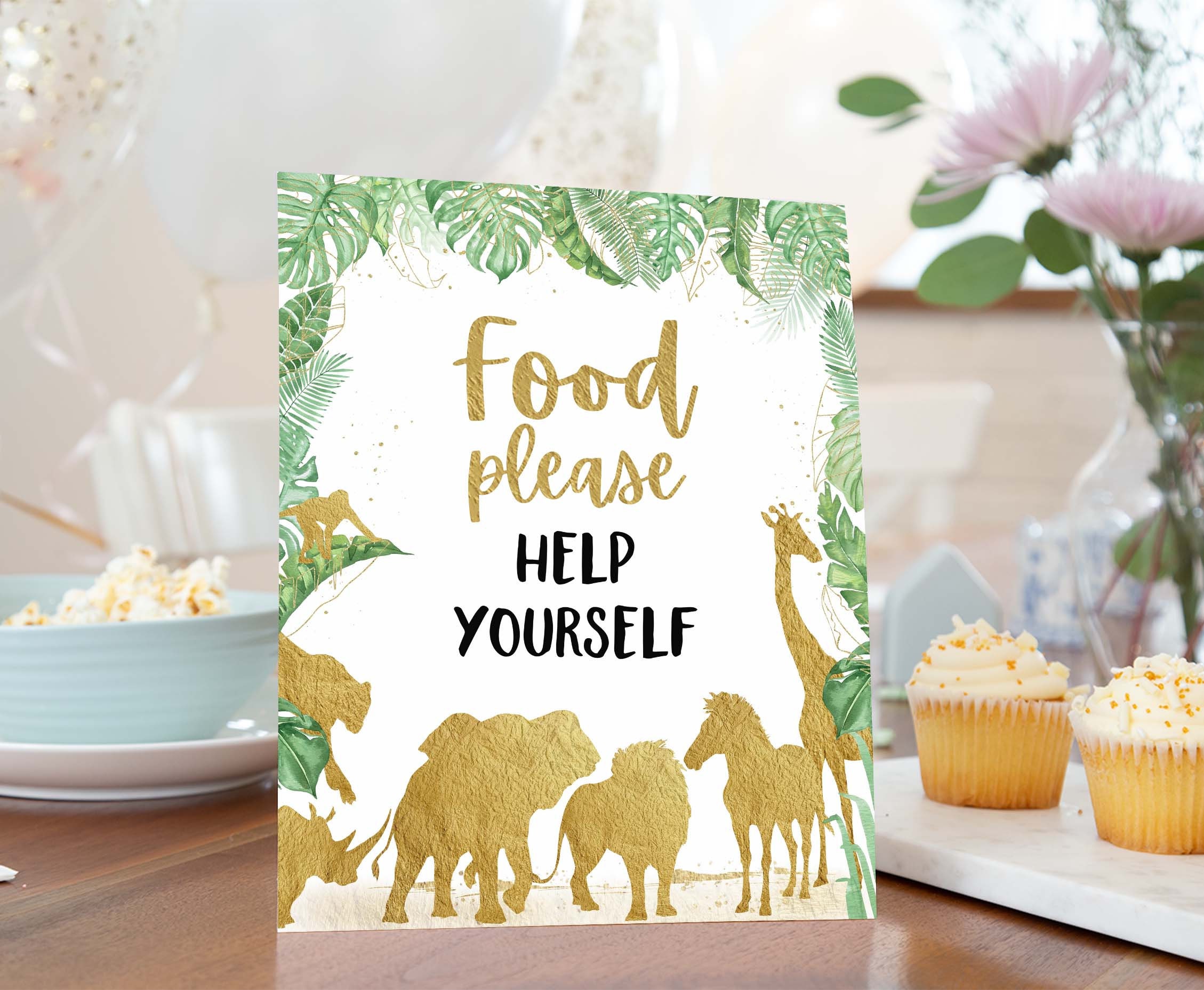 Food Table Sign Birthday Party Sign Safari Table Sign Gold - Etsy