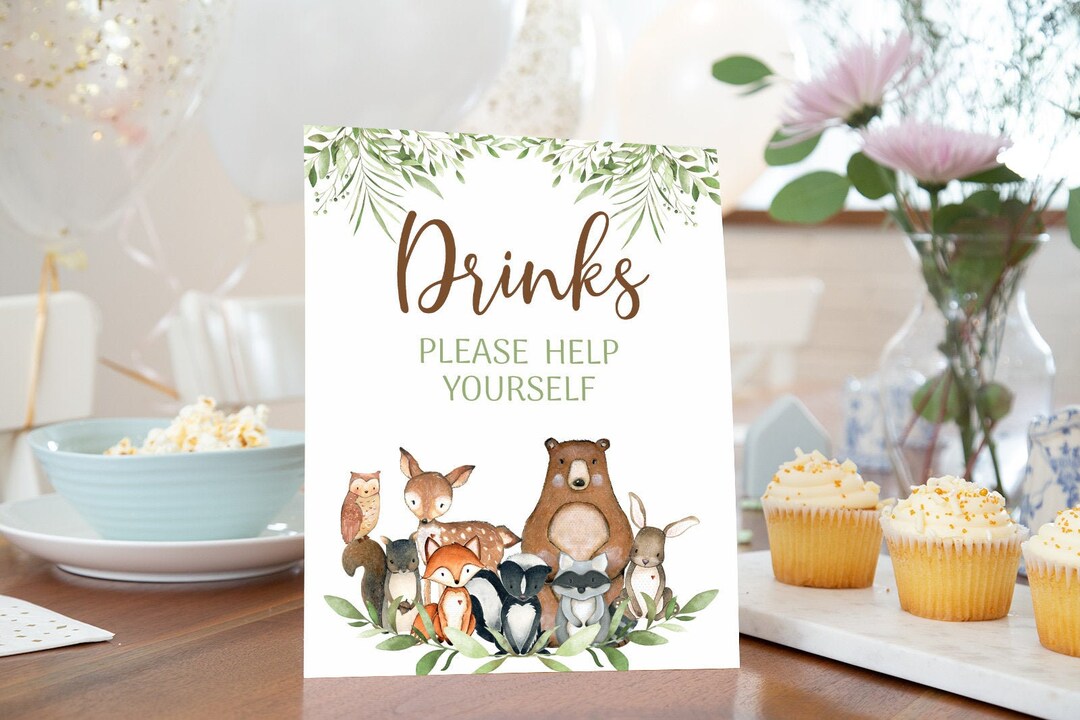 Woodland Table Sign, Drinks Sign, Woodland Birthday Party, Forest ...