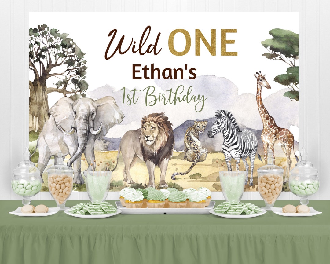 Safai Birthday Backdrop Digital, Safari Animals Birthday Party ...