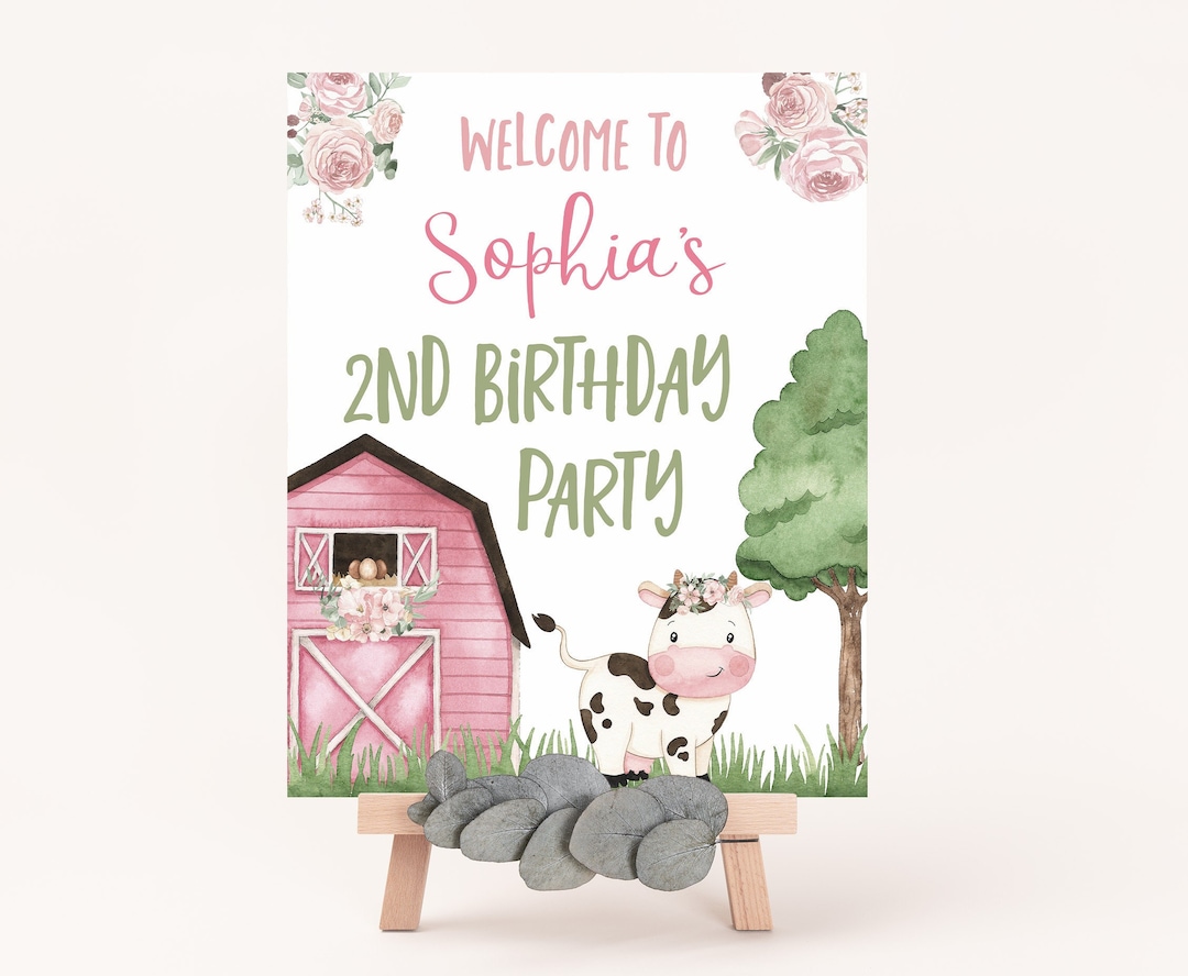 Cow Birthday Welcome Sign Girl, Instant Download, Floral Farm Party ...