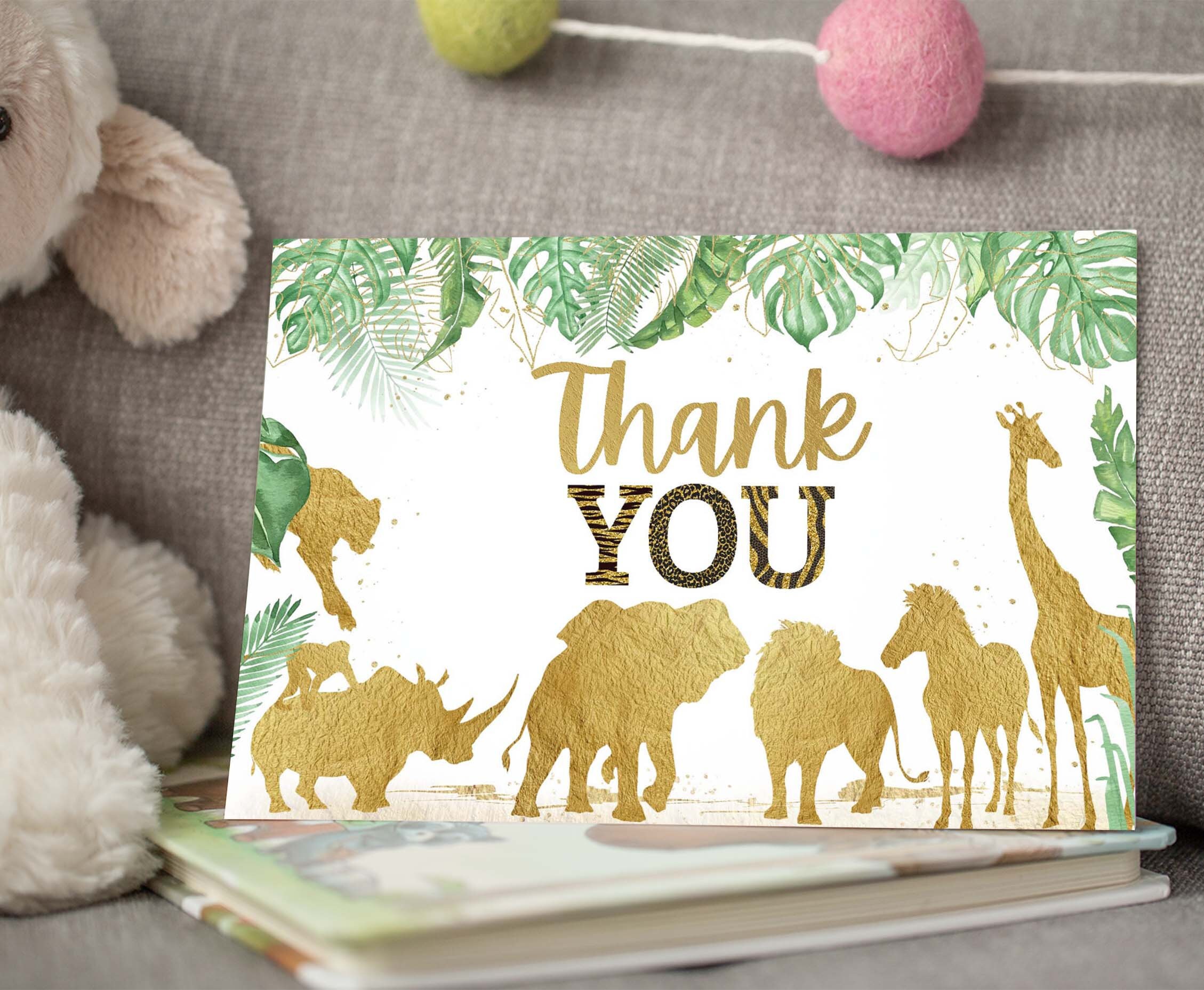 Safari Animals Thank You Cards Gold Safari Digital Download - Etsy