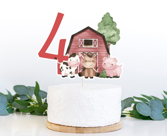 Farm cake topper 4th birthday, Farm Centerpiece, Farm animals party ...