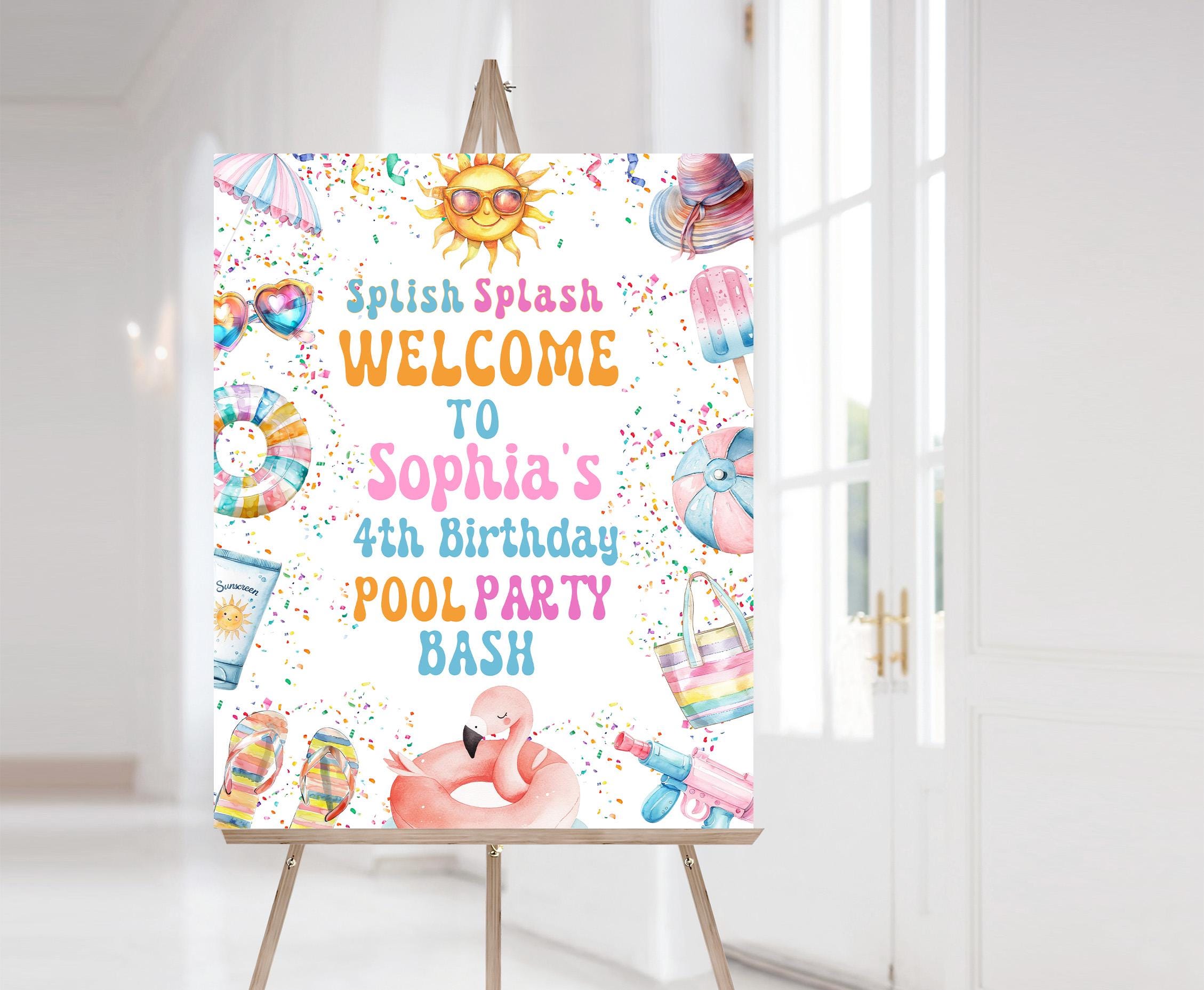 Editable Pool Party Welcome Sign, Splish Splash Party Printable, Pool ...