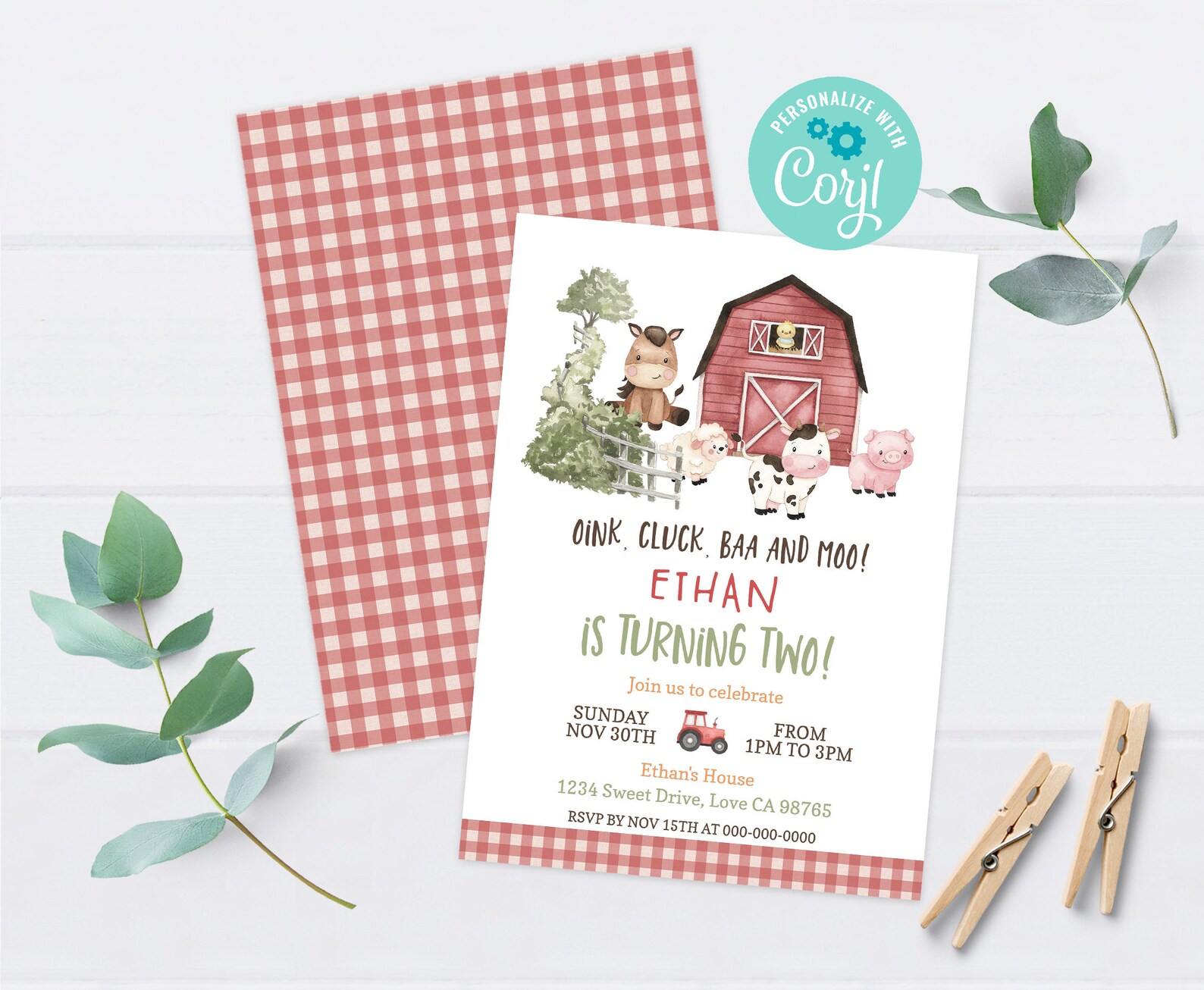 Farm Birthday Invitation, Instant Download, EDITABLE Farm Animals ...