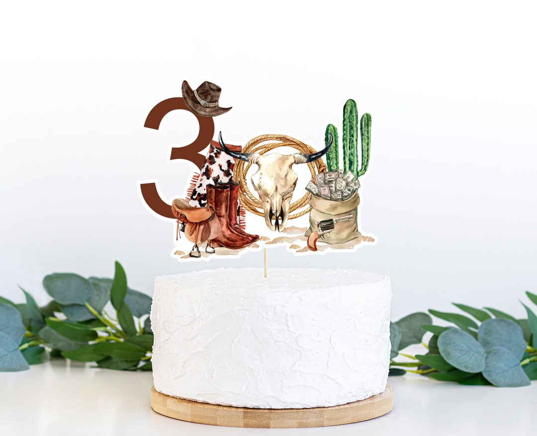 Cowboy Cake Topper 3rd Birthday, Rodeo Centerpiece, Wild West Party ...